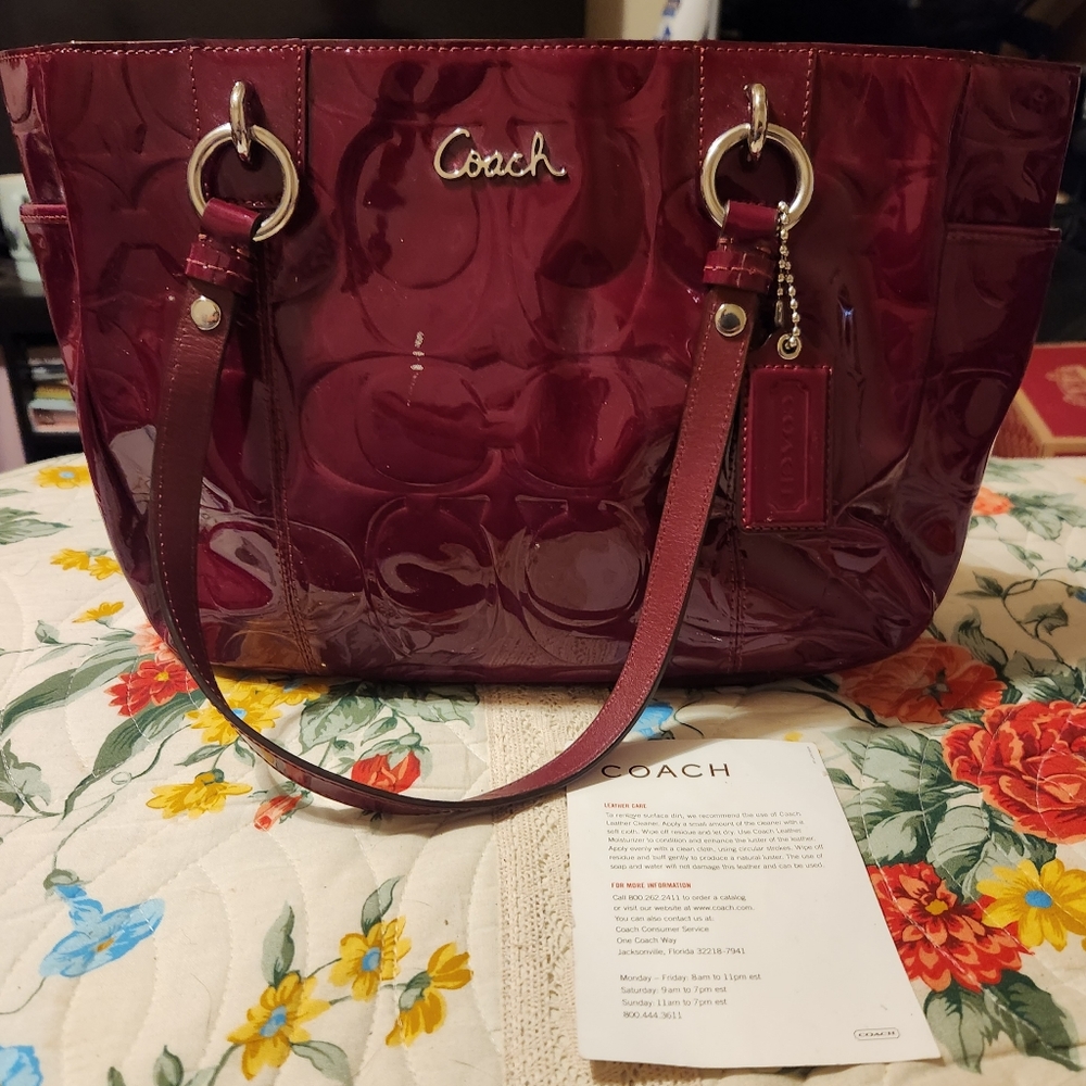 Coach Satchel Bag, Maroon Patent Leather - Gem